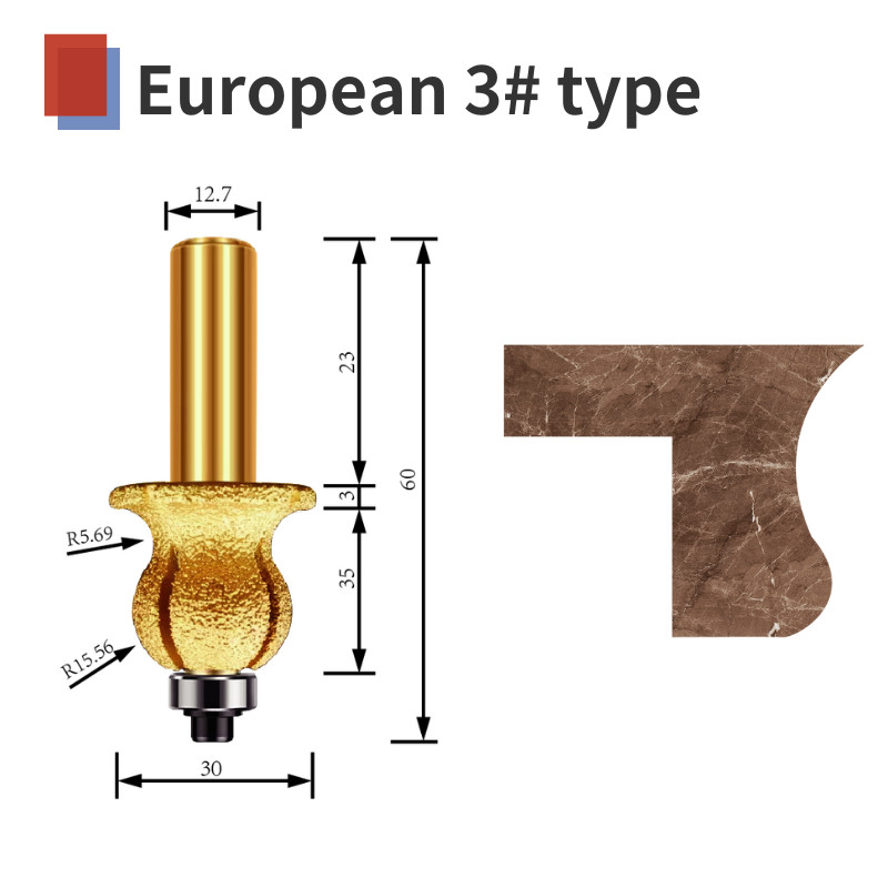 Chamfer router bit diamond European 5 types marble stone granite CNC ...